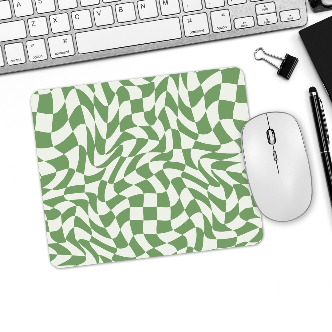 Wavy Green Checkered Mouse Pad, Retro Geometric Mousepad, Cool Groovy ...