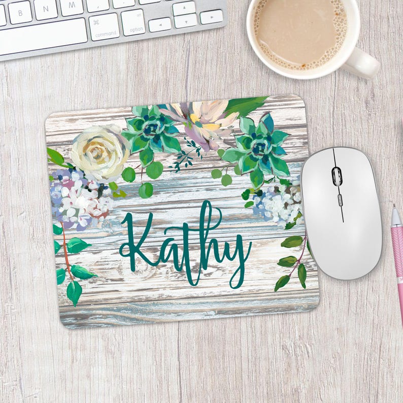 Personalized Mouse Pad, Office Decor, Succulent Mouse Pad, Office Desk ...