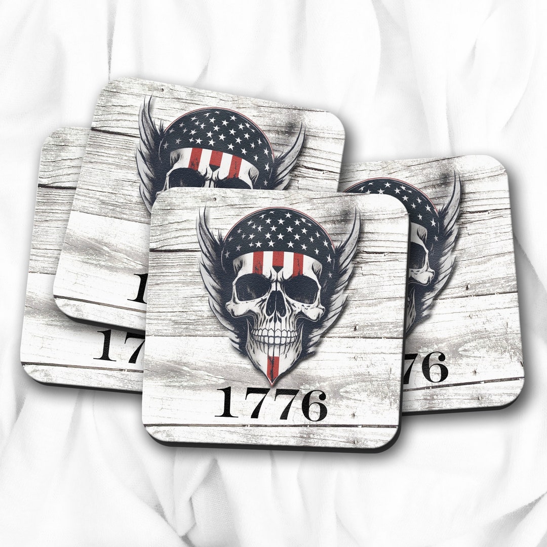 1776 American Skull Coaster Set of 4, American Patriot Gift for Men ...