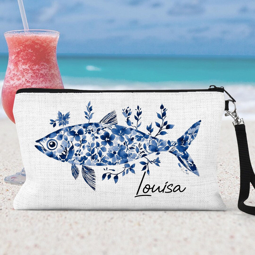 Floral Fish Beach Bag, Blue Floral Fisherman Aesthetic, Custom Sea Life ...