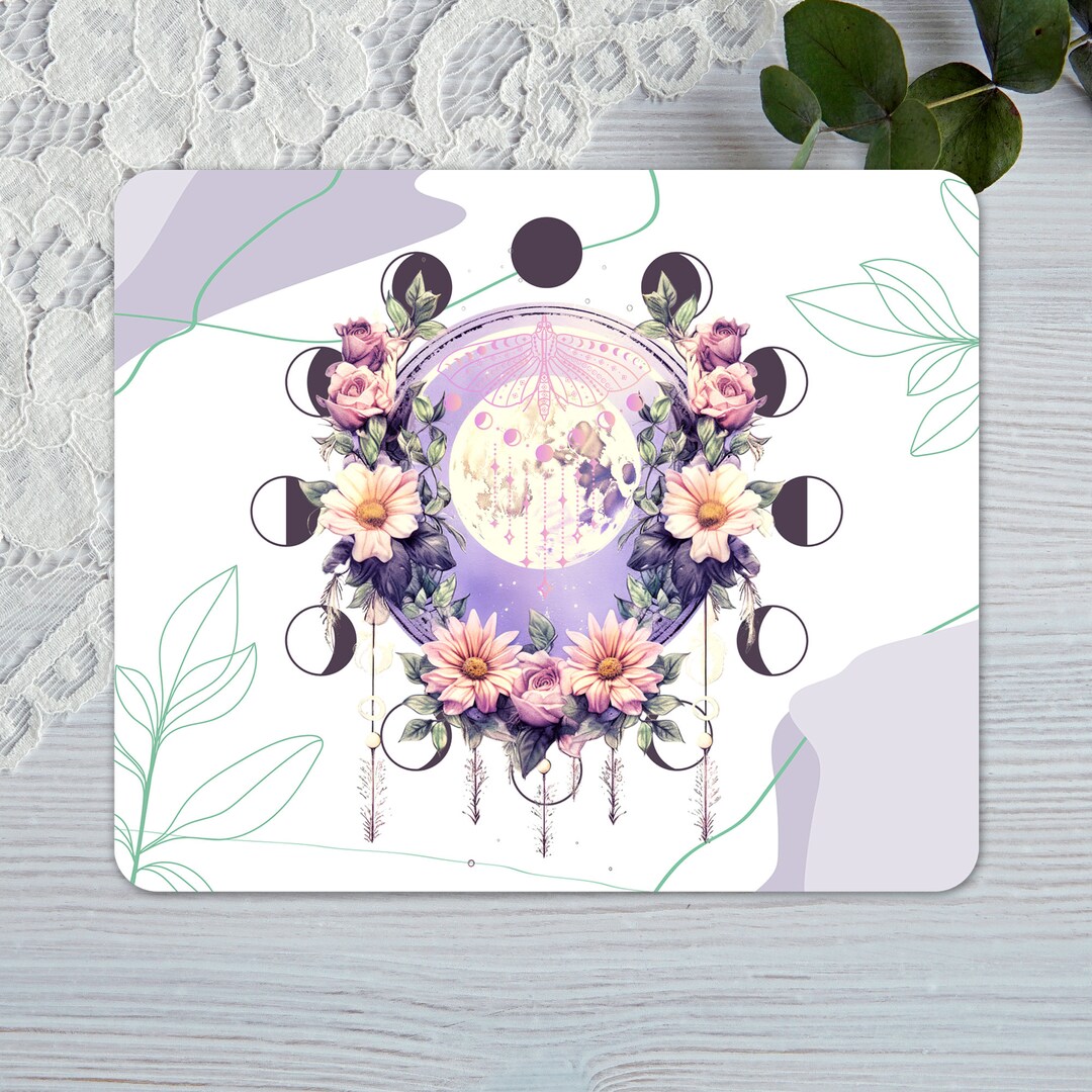 Purple Lavender Moon Phases Mouse Pad, Celestial Desk Mousepad, Purple ...