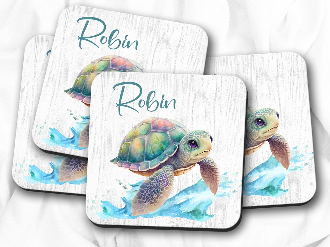 Personalized Sea Turtle Coasters, Sea Turtle Decor, Turtle Coasters ...