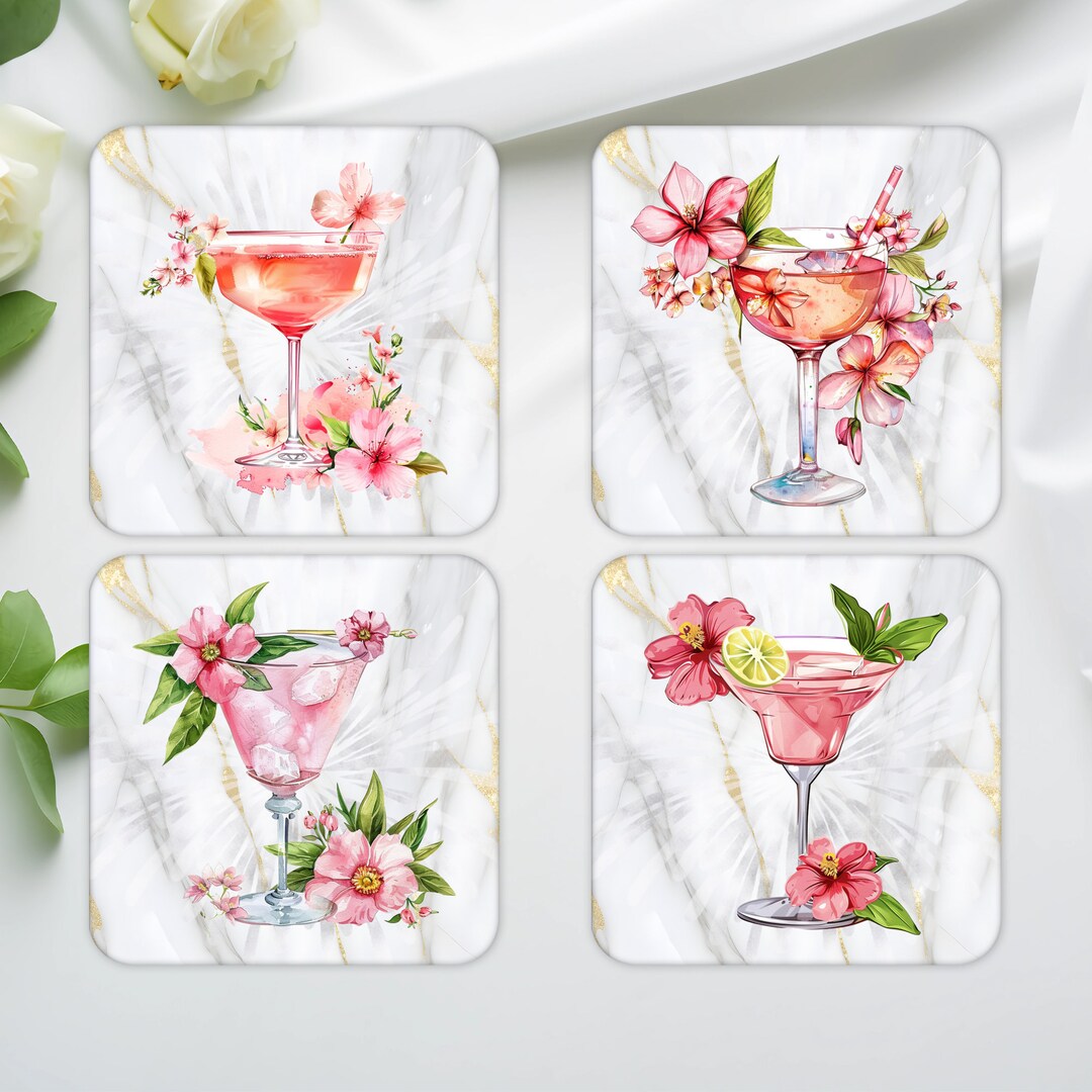 Trendy Pink Coasters for Drinks Cocktail Glass Coasters Wedding Party ...