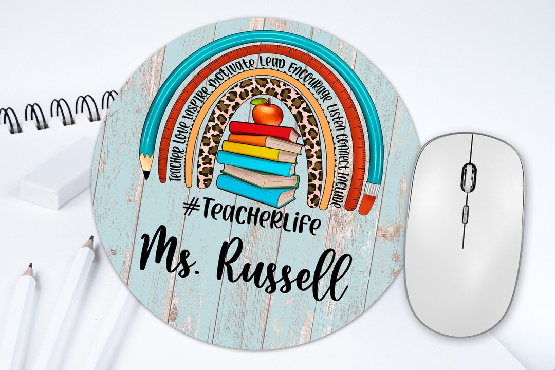 Round Teacher Mouse Pad With Personalized Name Custom Teacher - Etsy
