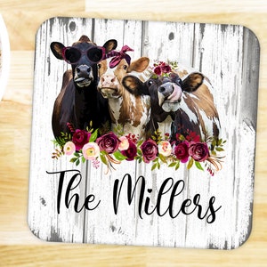 Personalized Cow Coasters, Funny Coaster Set, Cow Gifts for Women, Farm ...