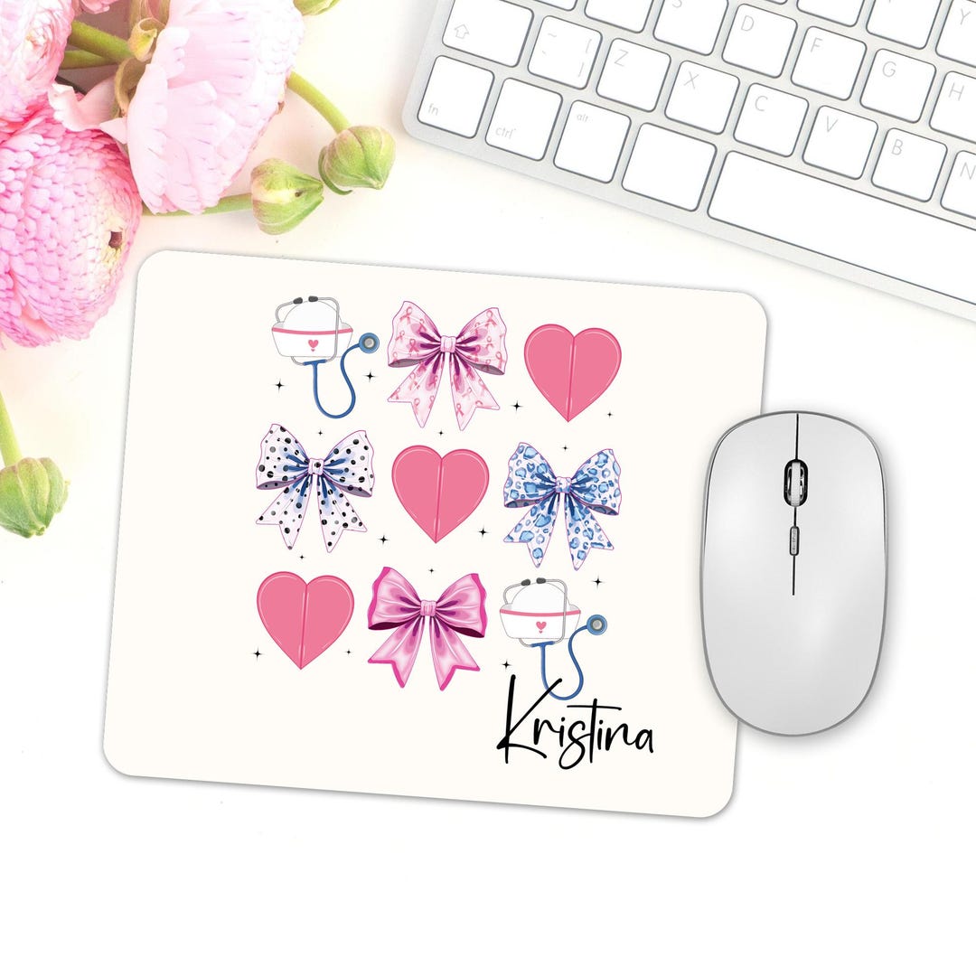 Pink Nurse Coquette Mouse Pad Personalized Bow Mouse Pad Nursing ...