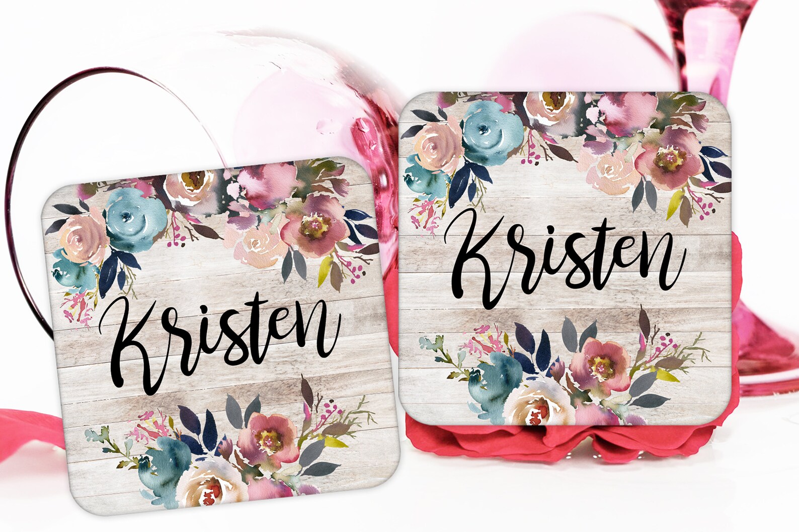 Personalized Name Coaster Custom Name Floral Coaster - Etsy