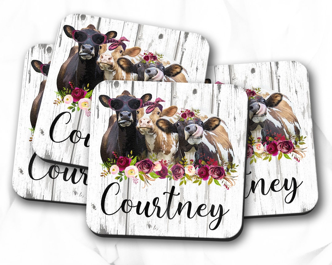 Personalized Cow Coasters, Funny Coaster Set, Cow Gifts for Women, Farm ...