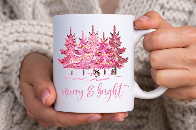Pink Christmas Tree Mug Secret Santa Gift Hot Chocolate - Etsy