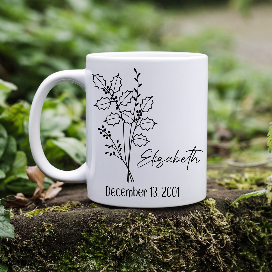 Personalized Birth Flower Mug With Name and Birthdate Birth - Etsy