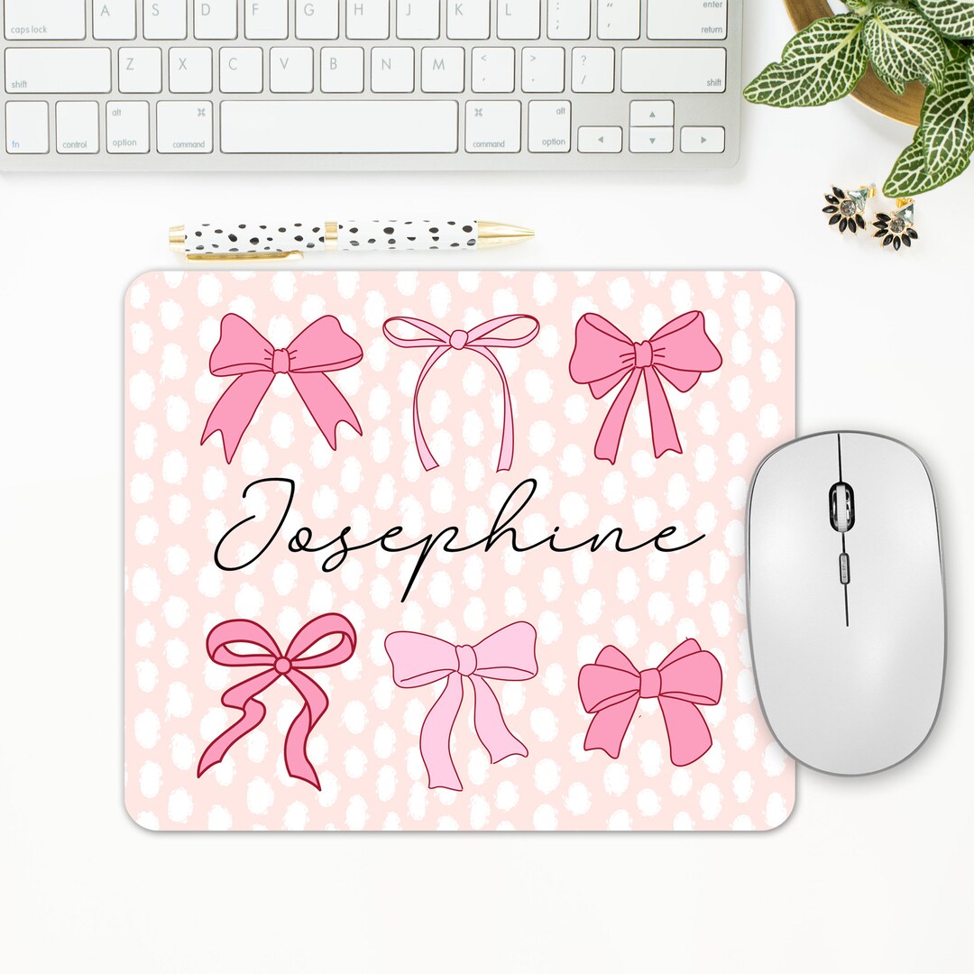 Coquette Aesthetic Pink Bow Personalized Mouse Pad Cute Pink Mousepad ...