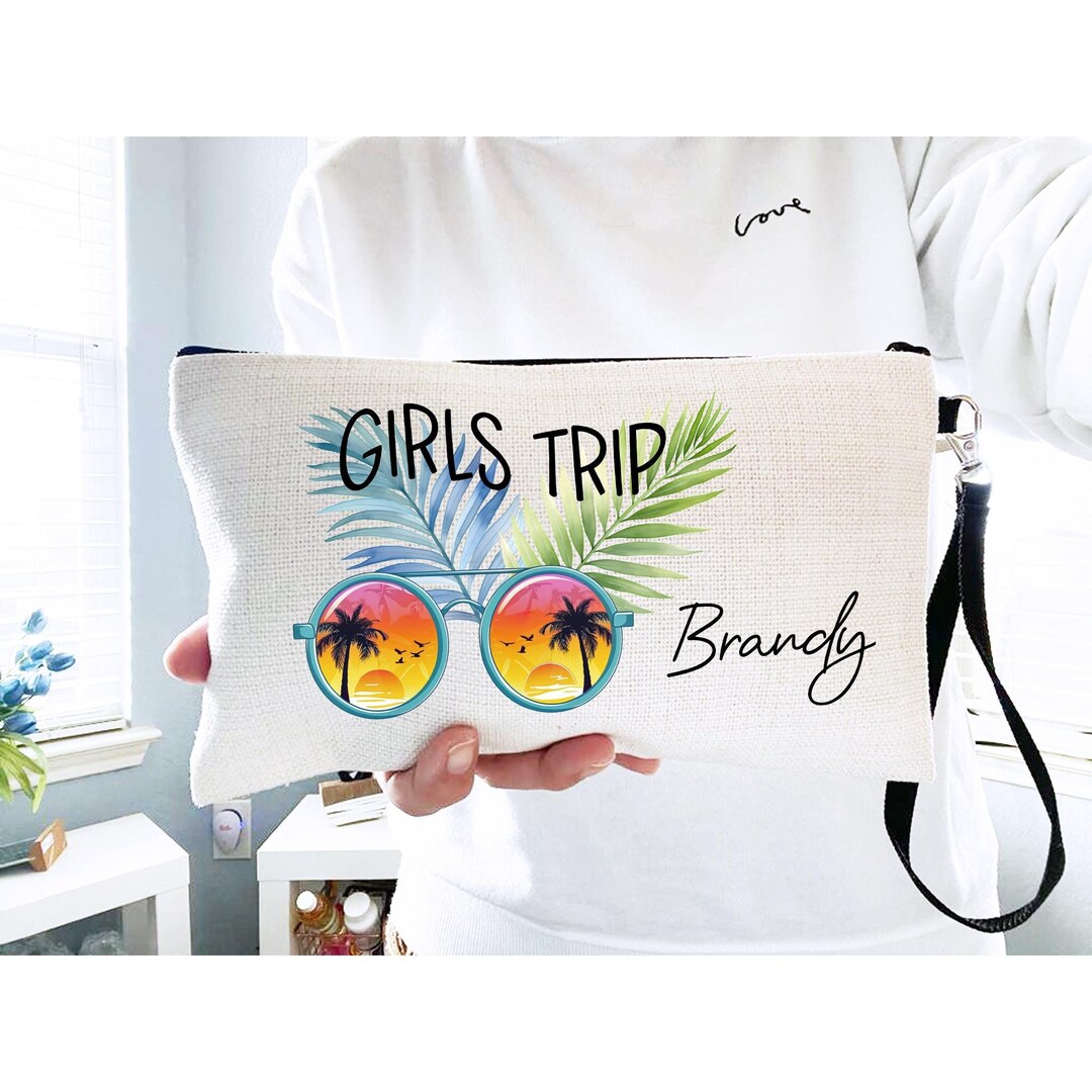 Personalized Girls Trip Makeup Bag Girls Travel Cosmetic Pouch Girls ...