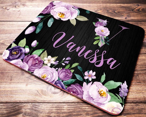 Purple Floral Personalized Mouse Pad Desk Gifts for Women - Etsy