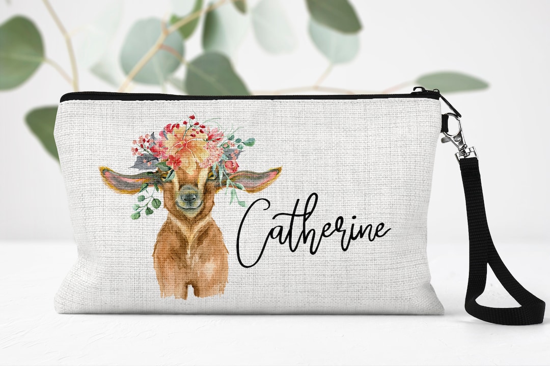 Personalized Goat Cosmetic Bag, Goat Lover Gift, Farm Animal Zipper ...