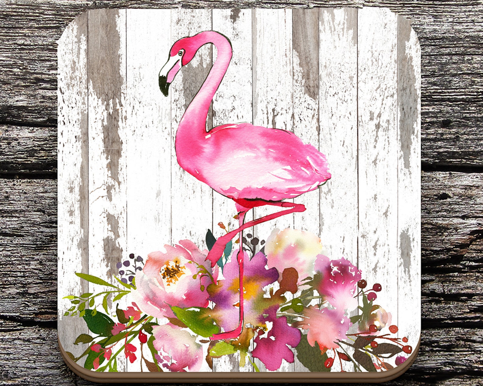 Pink Watercolor Flamingo Coaster Desk Coaster Personalized | Etsy