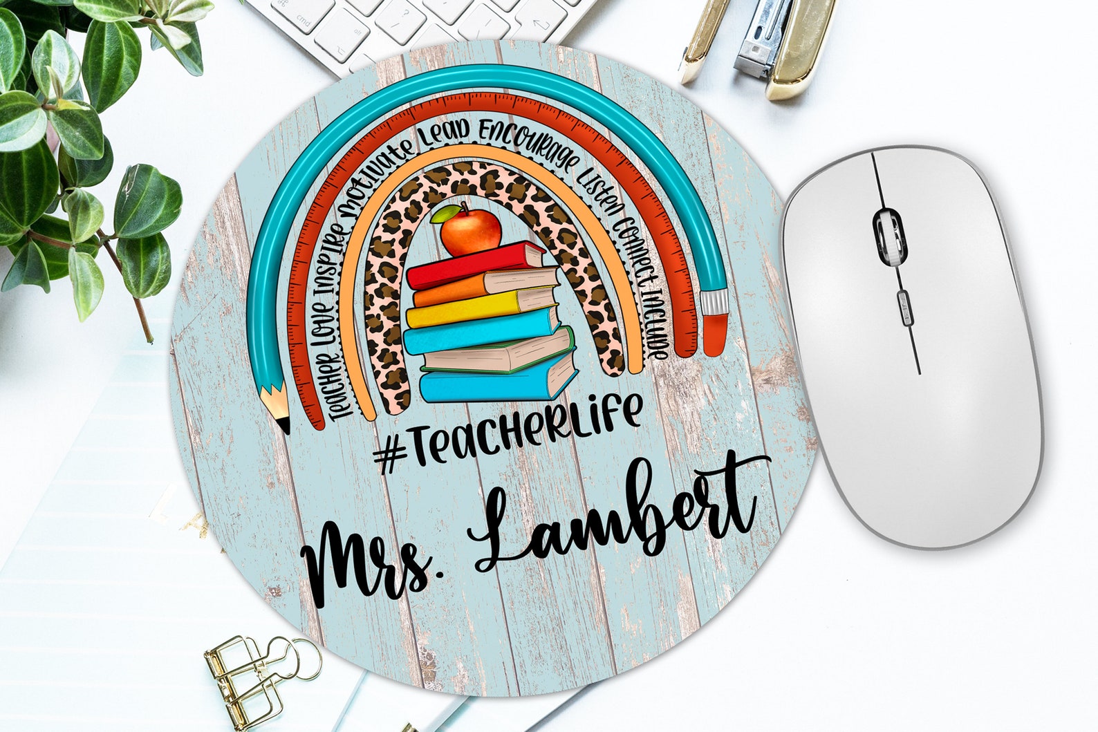 Round Teacher Mouse Pad With Personalized Name Custom Teacher - Etsy