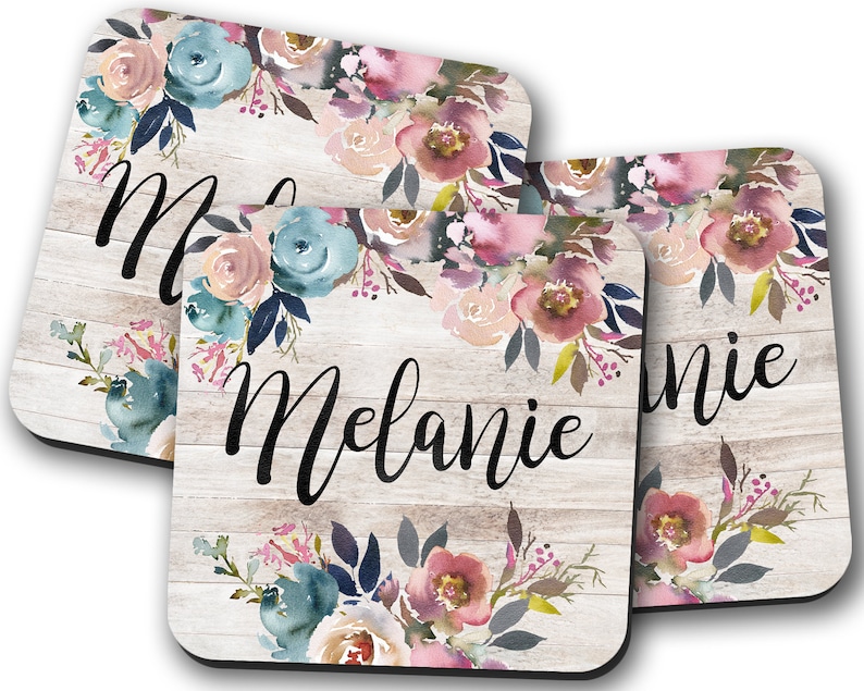 Personalized Name Coaster Custom Name Floral Coaster | Etsy