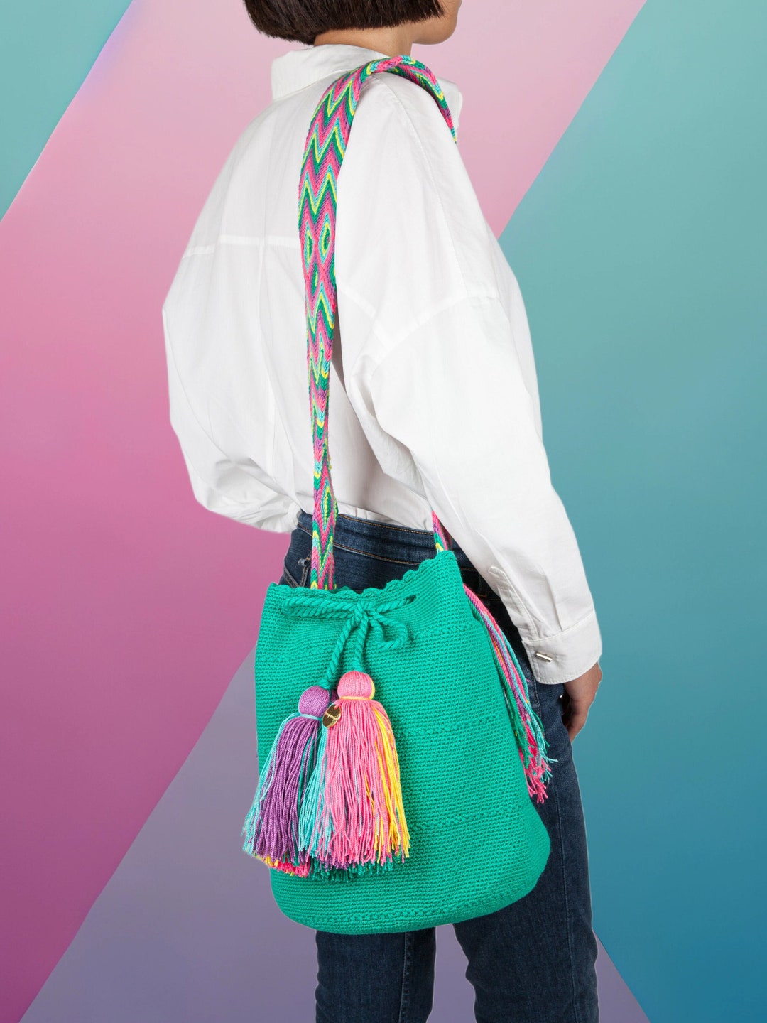 Wayuu Bag Large Unicolor Plain Mochila Wayuu Pattern Handmade Bolso ...