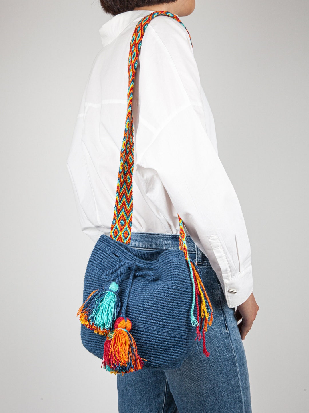 WAYUU Bag Crochet Handmade Medium Size Shoulder Mochila Colorful Strap ...