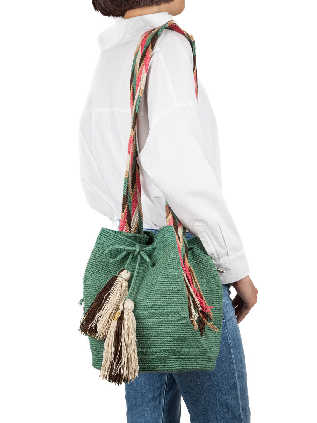 Wayuu Bag Large Green Olive Plain Color Mochila Wayuu Original From ...