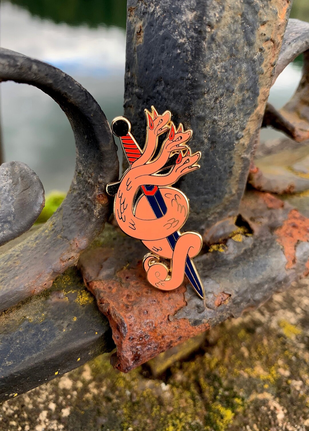 Triple Headed Dragon Dagger Pin - Etsy