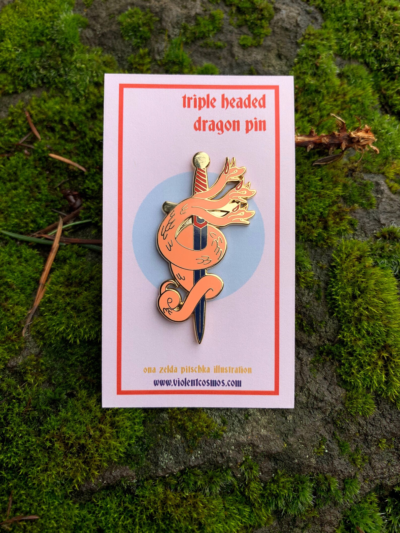 Triple Headed Dragon Dagger Pin - Etsy