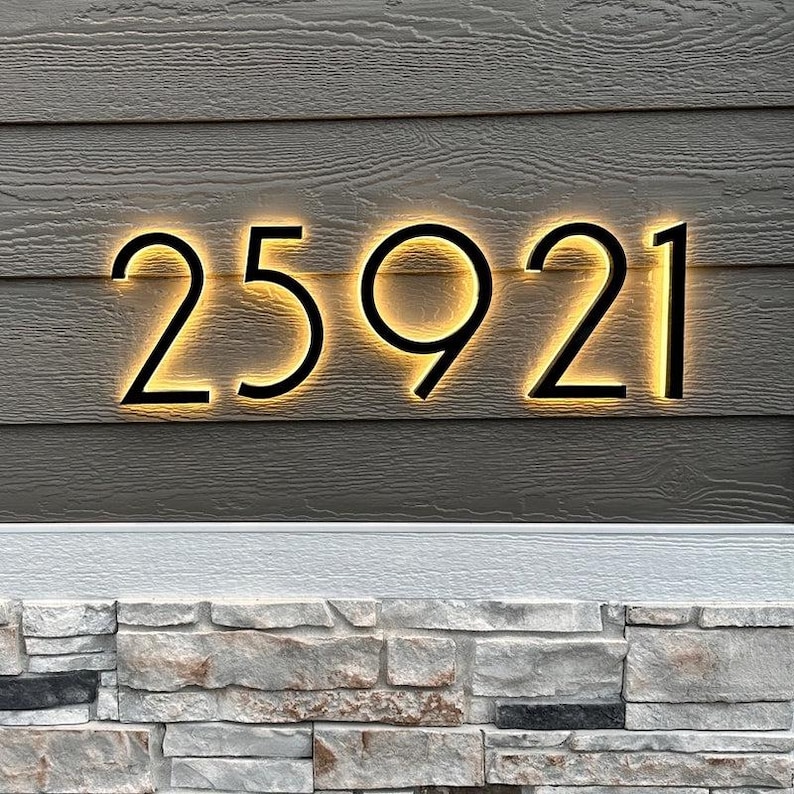 Custom Led House Number, Modern House Door Sign, Metal Backlit Door ...