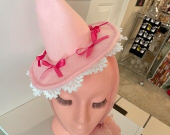 Ballet Pink Practical Witch Hat Pink Wool Felt Hat With Satin Ribbon ...