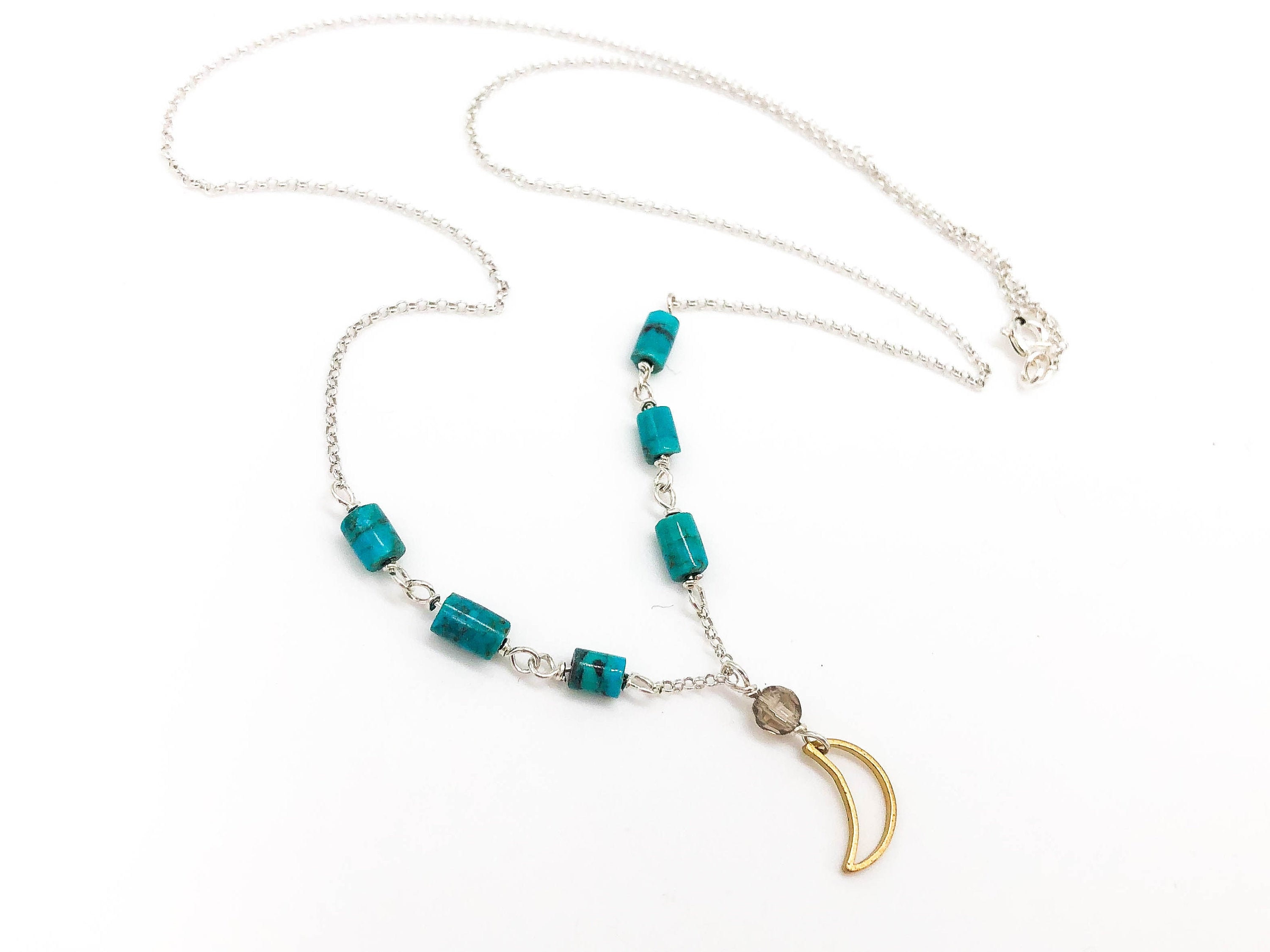 Turquoise Necklace With Crescent Moon Celestial Jewelry Trend - Etsy