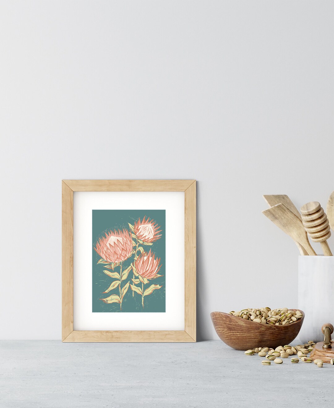 Protea Flower Print Archival Inkjet Art Floral Illustration Modern ...