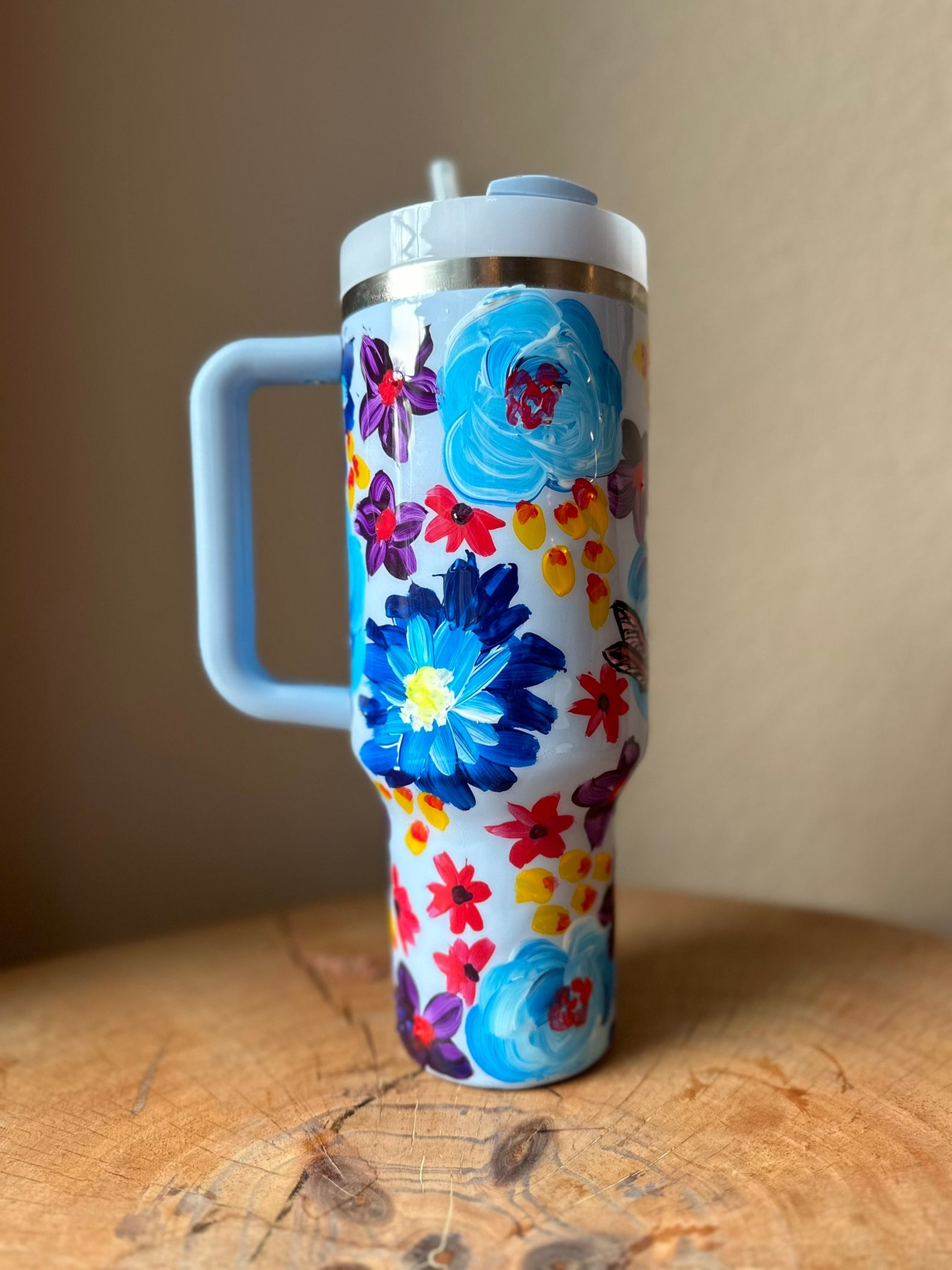 Hand-painted Stanley Tumbler - Custom Stanley - Bright Floral Pattern ...