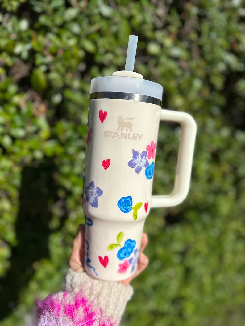 Custom Hand-painted Stanley Tumbler - 30 Oz Stanley Cup - Bright Floral ...