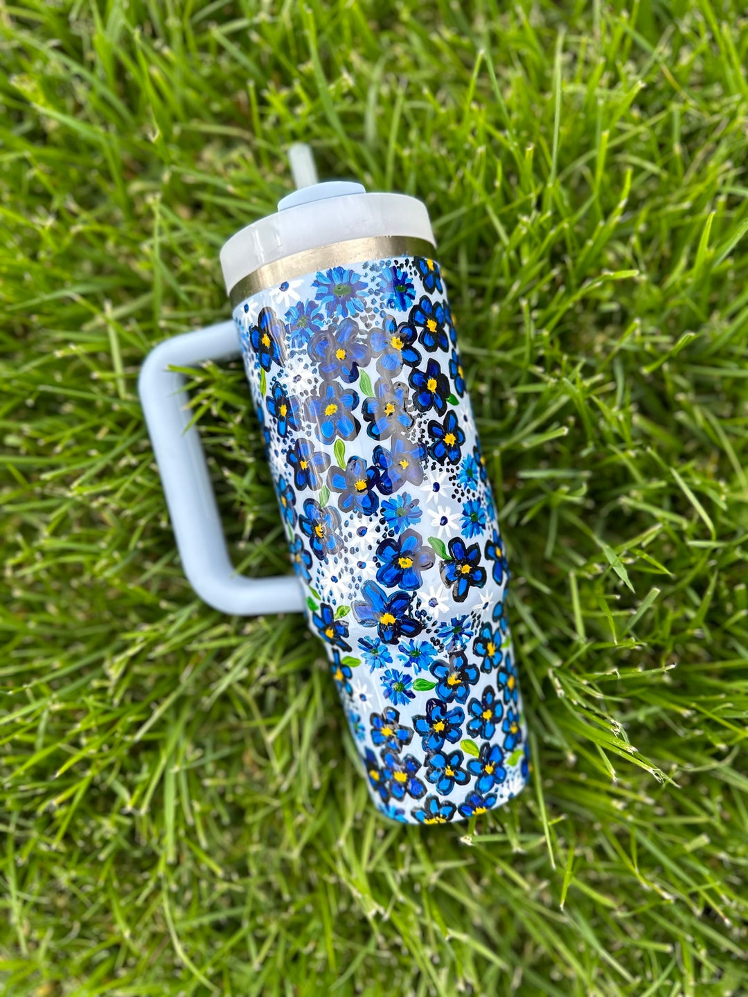 Custom Hand-painted Stanley Tumbler - 30 Oz Stanley Cup - Tiny Blue ...