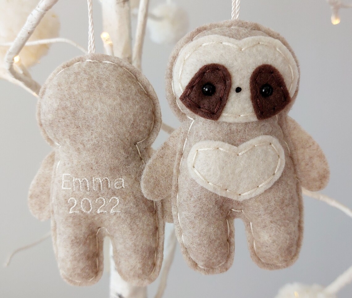 Personalized Sloth Ornaments / Felt Sloth Ornaments / 2022 - Etsy