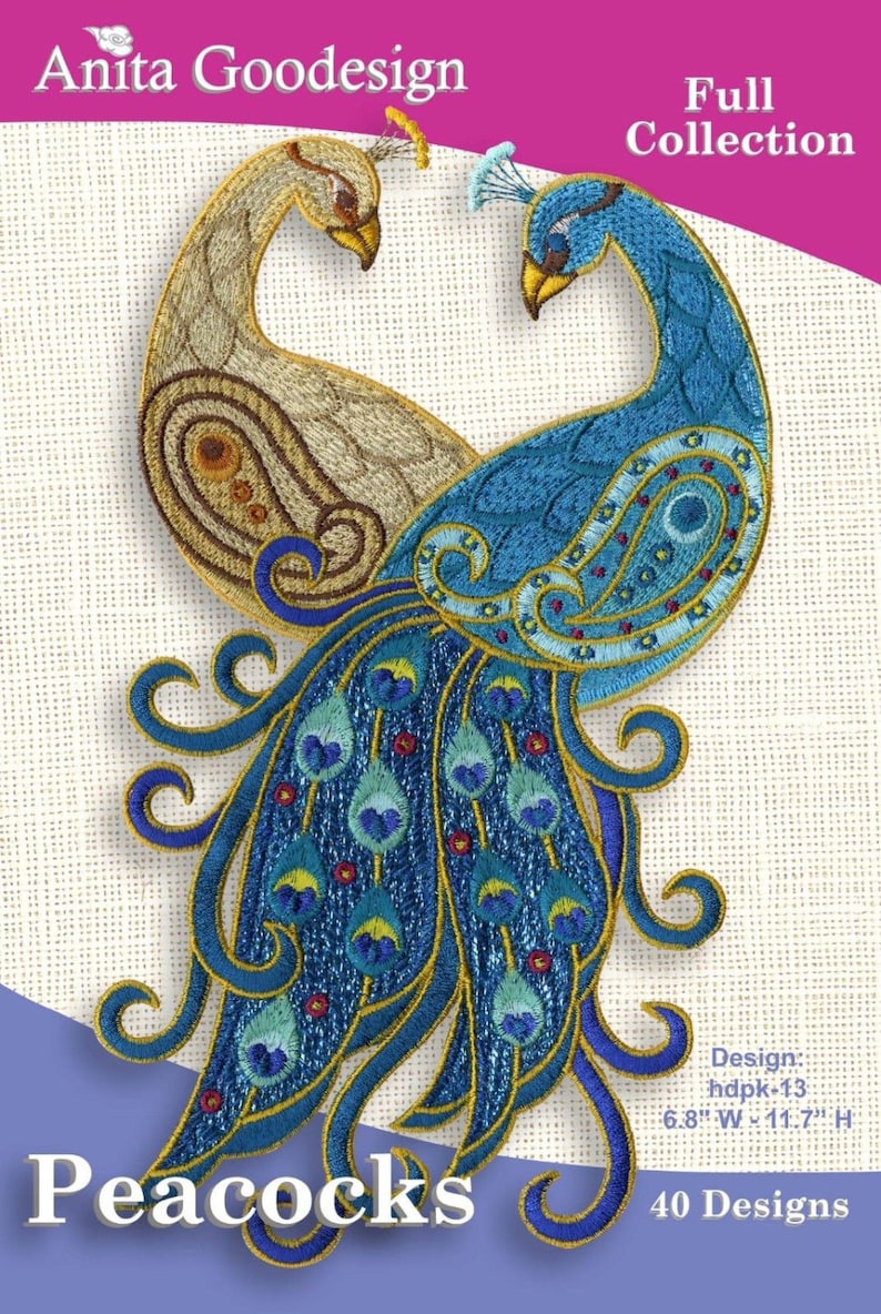 Peacocks Anita Goodesign Embroidery CD Design Full Collections - Etsy