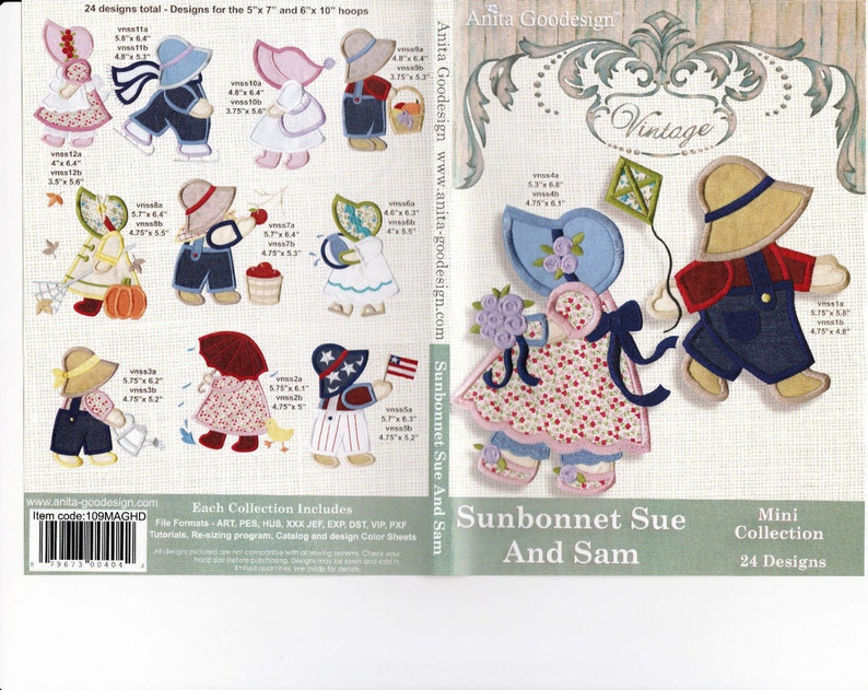 Sunbonnet Sue and Sam Anita Goodesign Embroidery Designs - Etsy
