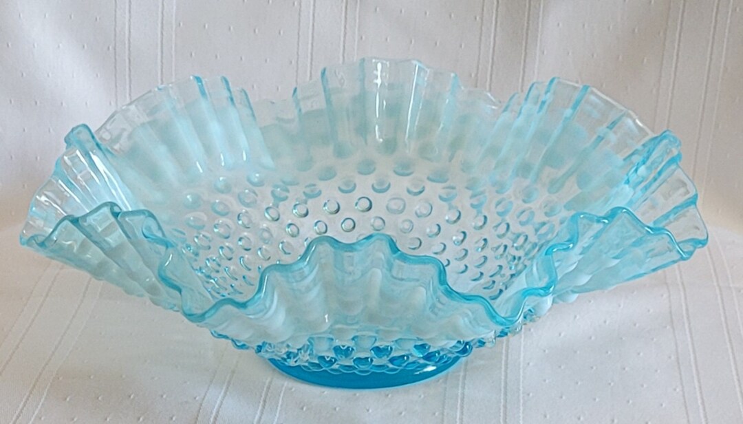 Vintage Fenton Blue Opalescent Ruffled Hobnail Bowl - Etsy