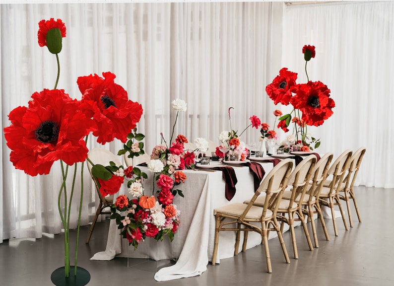 Scarlet Red Giant Poppy Flowers - Giant Paper Flowers on Metal Stand ...