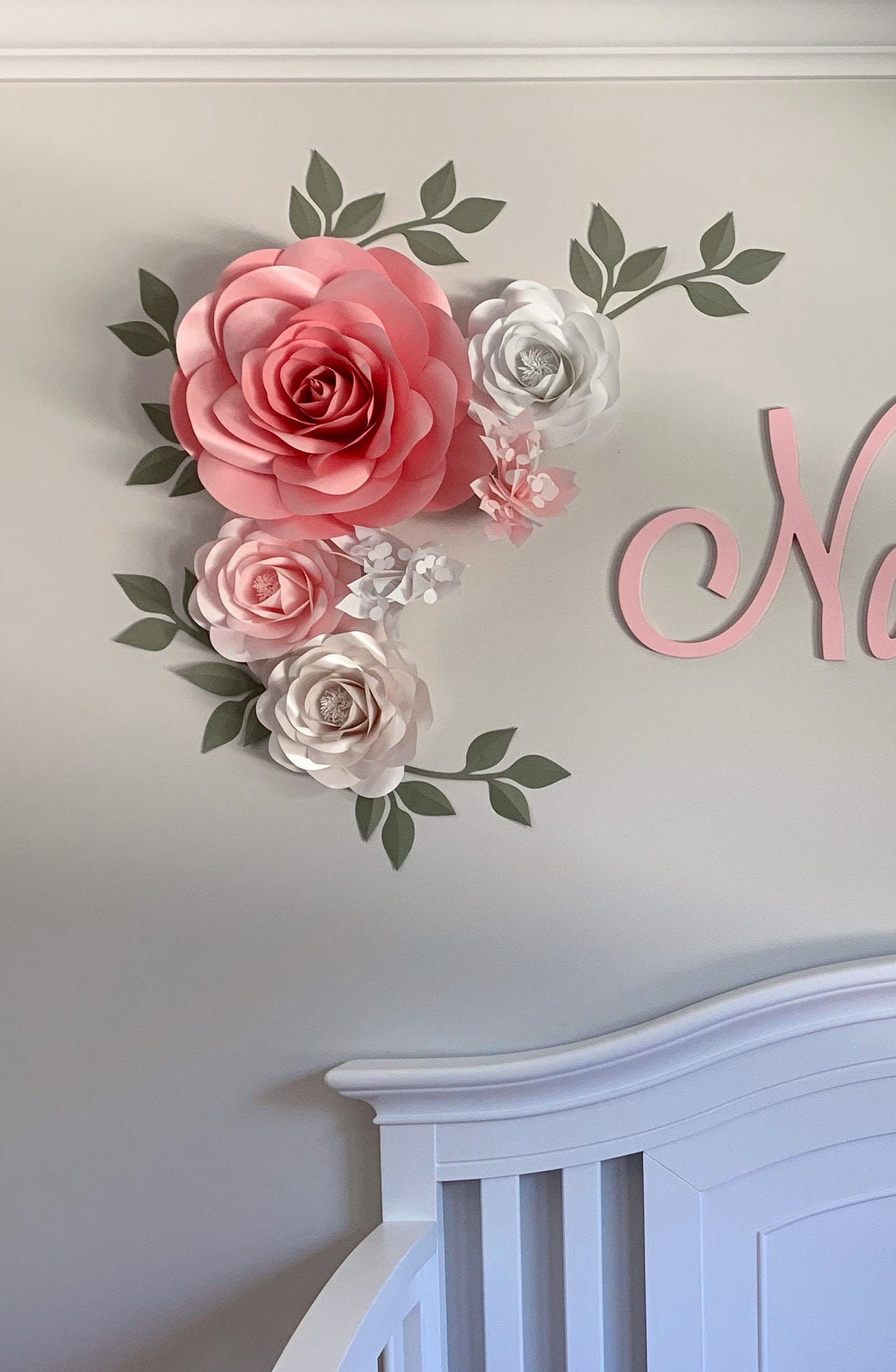 Pink Paper Flowers Nursery Wall Decor Paper Flowers Wall | Etsy