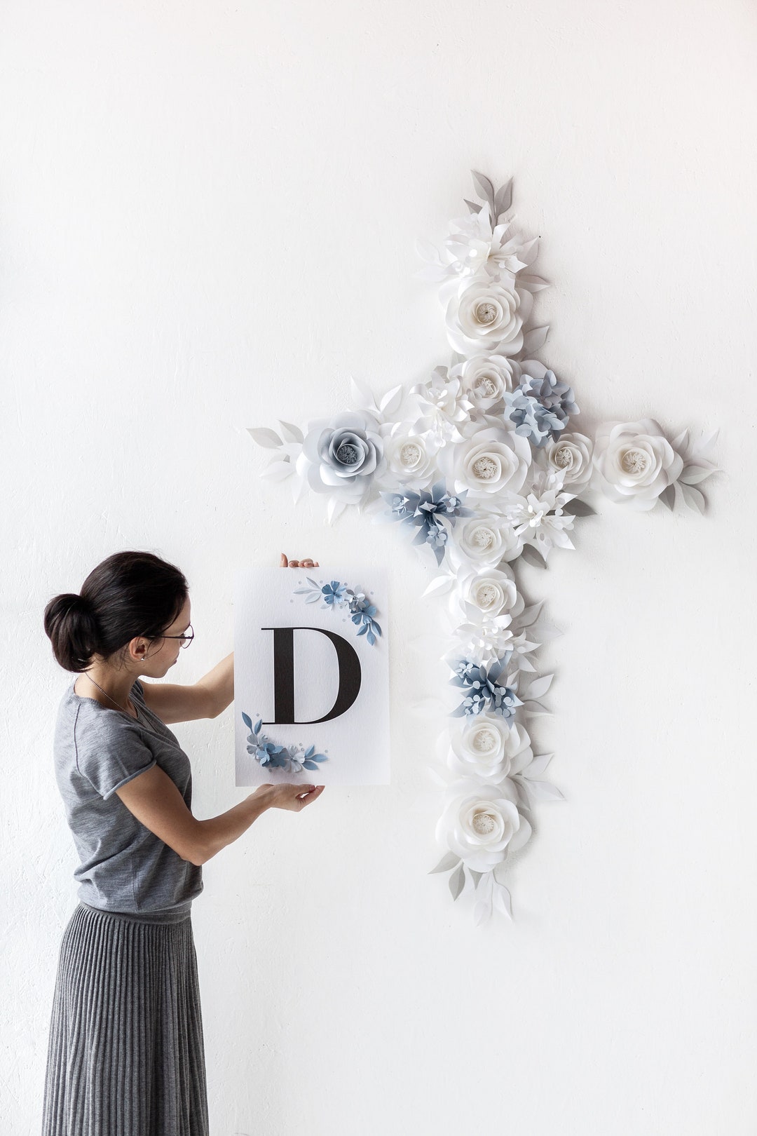 Baptism Paper Flower Cross Decor Baptism Decor Baby Boy Baptism Decor ...