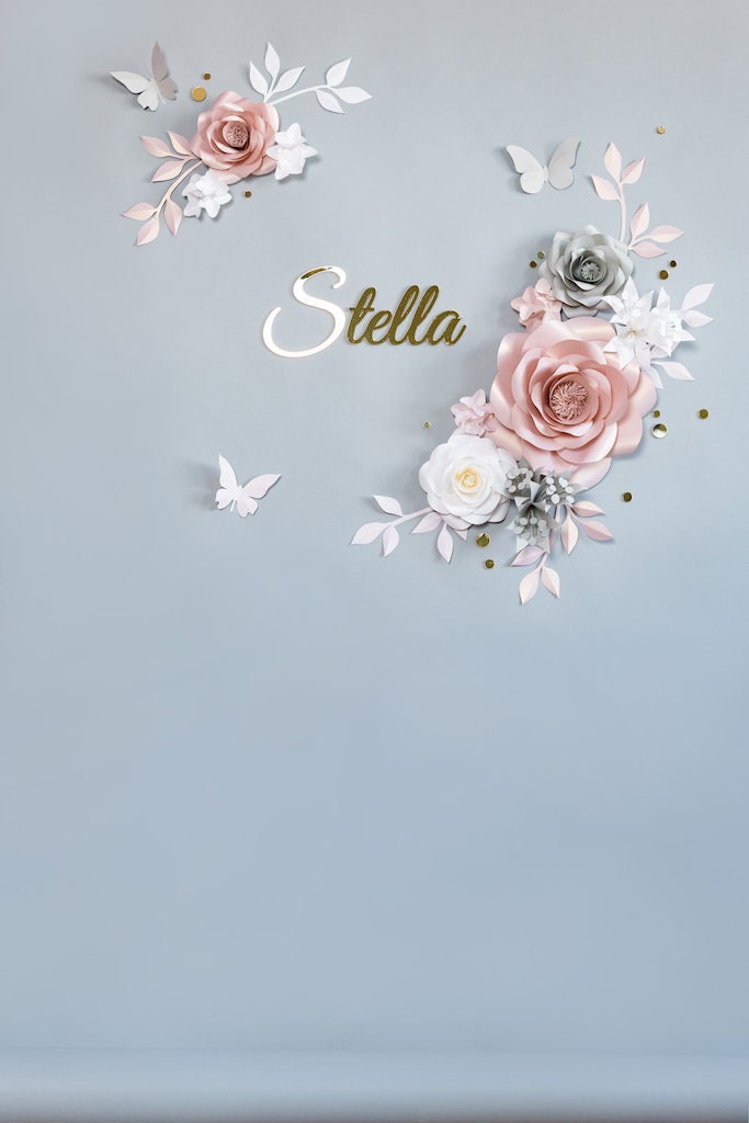 Rose Gold Paper Flowers Wall Decor Light Grey Paper flowers | Etsy