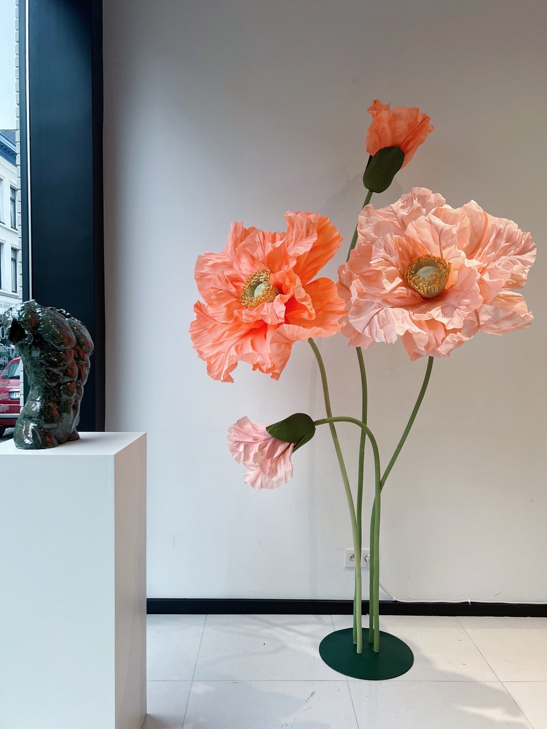 4 Peach and Coral Free Standing Poppies - Large Paper Flowers Poppies ...