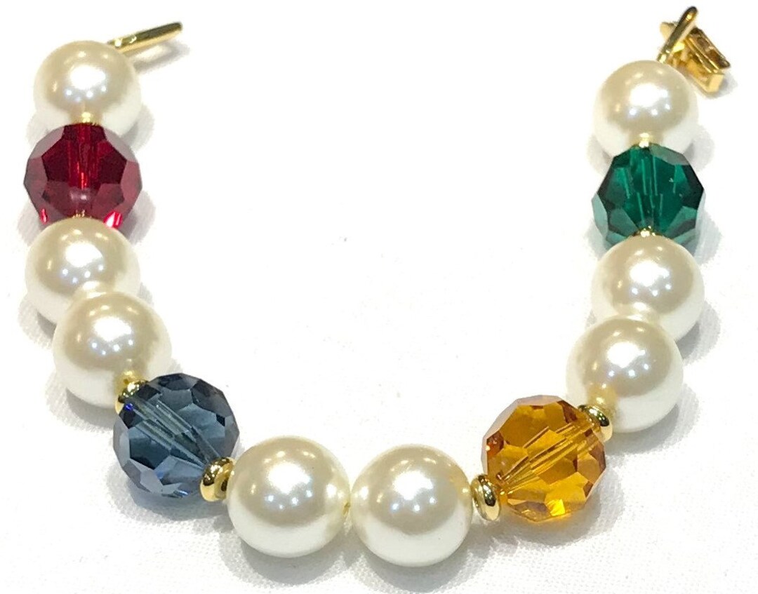 Pretty Vintage Napier Gold Tone Chain Multi-coloured Crystal Bead ...