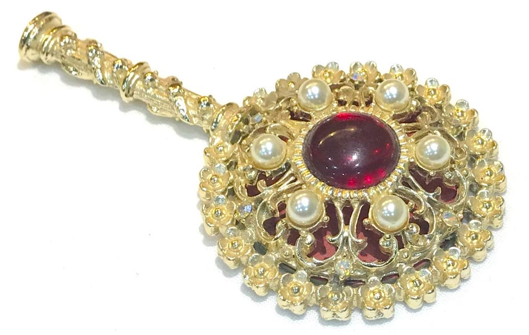 Pretty Petite Mini Vintage Sam Fink Jewelled Hand Mirror - Etsy