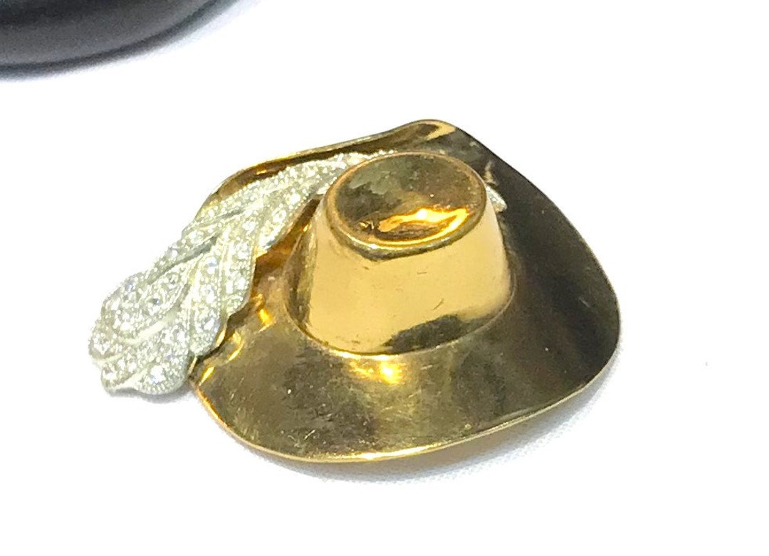 Nice Vintage Gold Tone Clear Rhinestone Feather Cavalier Hat Brooch - Etsy