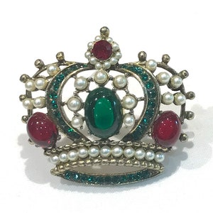 Vintage Weiss Faux Pearl and Red and Green Cabochon, Green Rhinestone ...