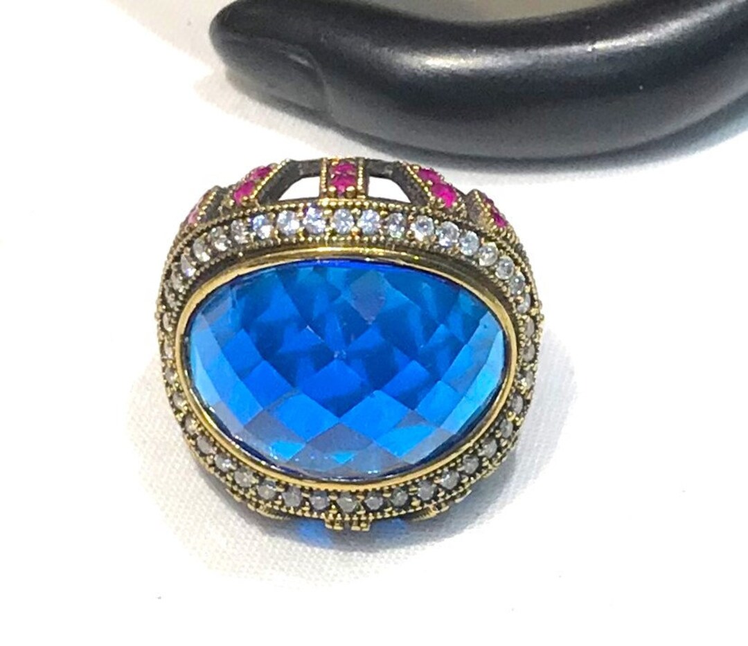 Sterling Silver Bronze Art Deco Blue Checkerboard Crystal Faux - Etsy