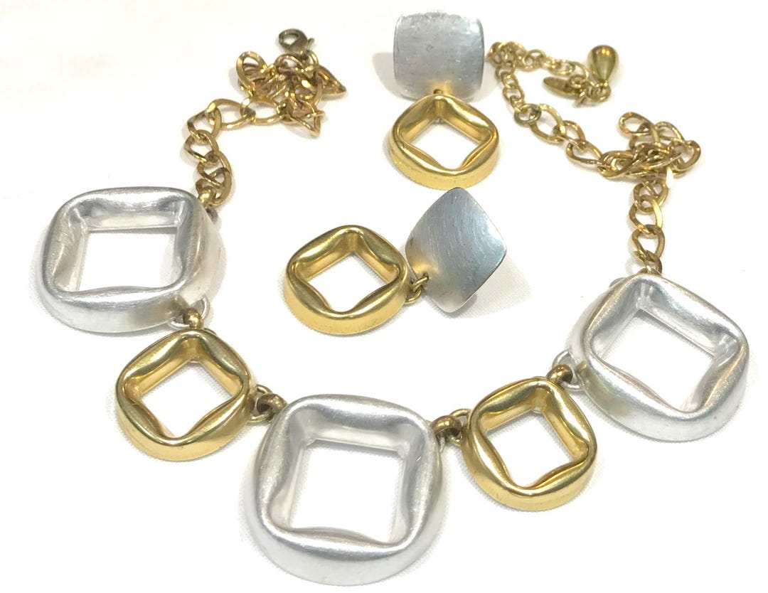 Vintage Marjorie Baer SF Mixed Metal Open Work Square Necklace and ...