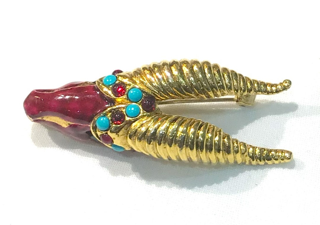 Nice Vintage Richelieu Turquiose and Red Cabochon, Red Enamel Jeweled ...