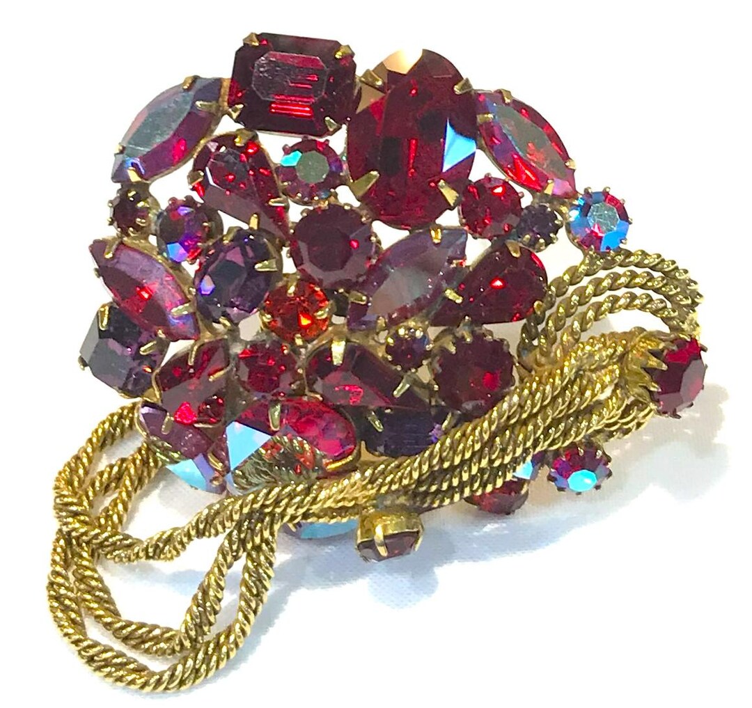Beautiful Large Vintage Kramer of NY Red and Siam Red AB Rhinestone ...